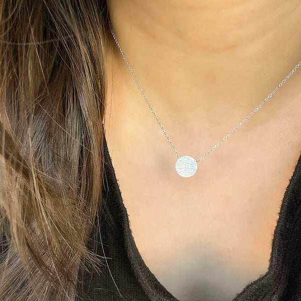 Medium Pave Disc Necklace | Circle Micropave Diamond Necklace | Liven ...